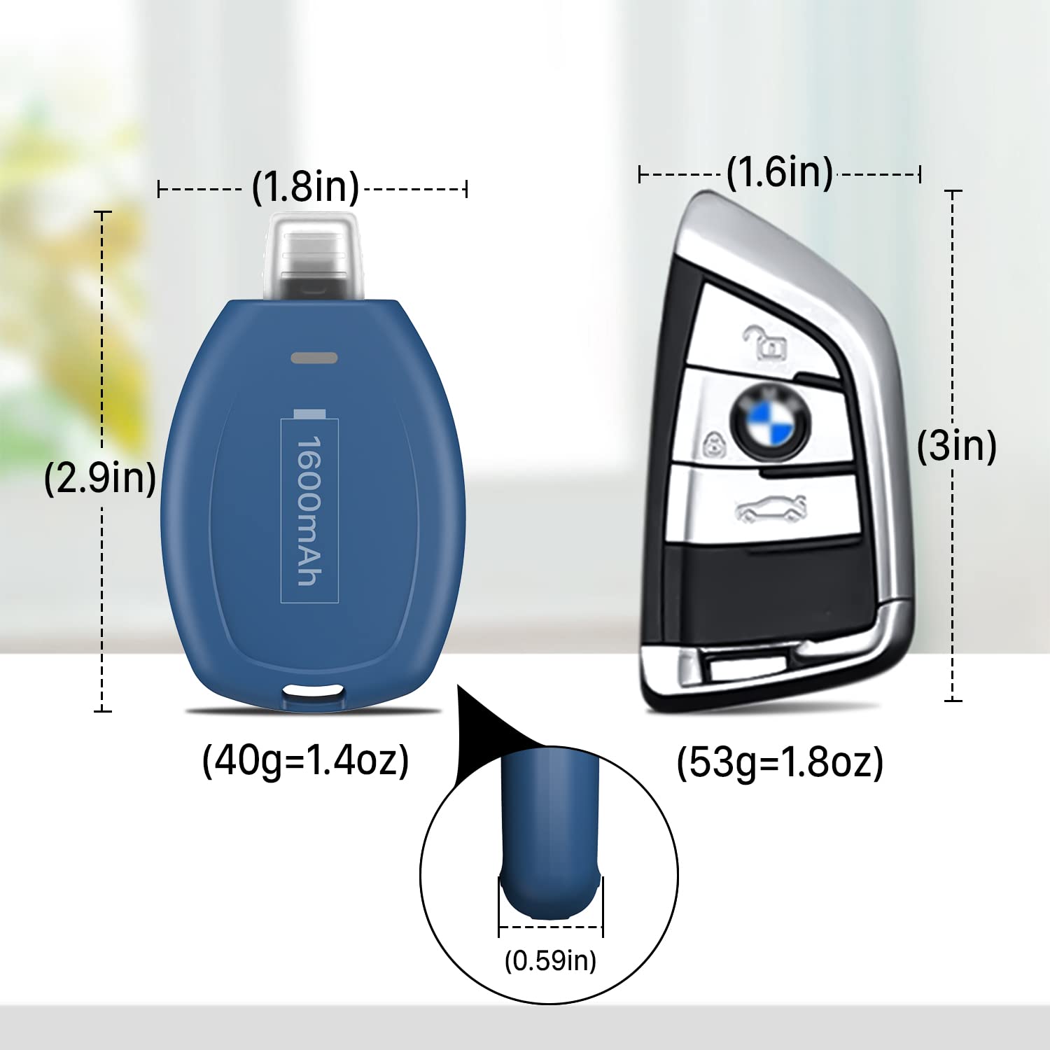 HUAENG Keychain Portable Charger for iPhone 14 12 X 6S Airpods, 1600mAh Mini iPhone Power Bank Power Emergency Pod Ultra-Compact External Fast Charging Battery Pack Key Ring Cell Phone Charger-Blue
