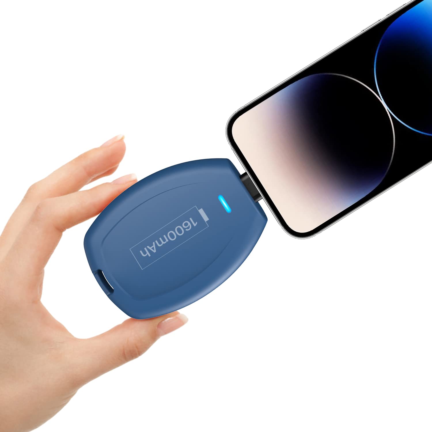 HUAENG Keychain Portable Charger for iPhone 14 12 X 6S Airpods, 1600mAh Mini iPhone Power Bank Power Emergency Pod Ultra-Compact External Fast Charging Battery Pack Key Ring Cell Phone Charger-Blue