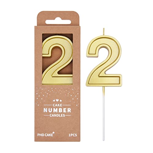PHD CAKE 2.76 Inch Luxe Gold 2 Number Birthday Candles, Gold Number Candles, Cake Number Candles, Party Celebration
