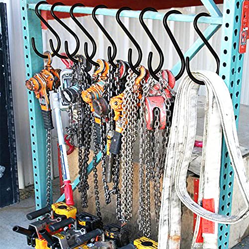 DINGEE 6 Inch Large S Hooks,7mm Thickness Sturdy Heavy Duty S Hooks for Hanging Plants, Non Slip Vinyl Coated Metal Black S Hooks for Clothes,Tools,Hoses,Bikes,Bird Feeders