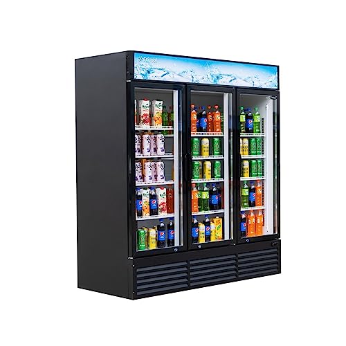 DHPM Commercial Glass 3 Door Display Refrigerator Merchandiser-Upright Beverage Cooler with LED Lighting-56.5 Cu. Ft.110V,Restaurant Kitchen Cafe, 72”28.8”80”, 72”28.8”80”-Black