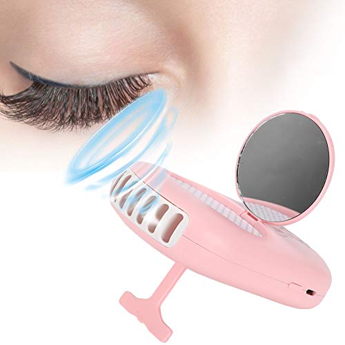 FILFEEL Eyelash Fan for Lash Extensions Small Portable Fan Mini USB Fan Rechargeable Air Conditioning Cooling Fan Eyelashes Extension Glue Dry Blower with Mirror(Pink)