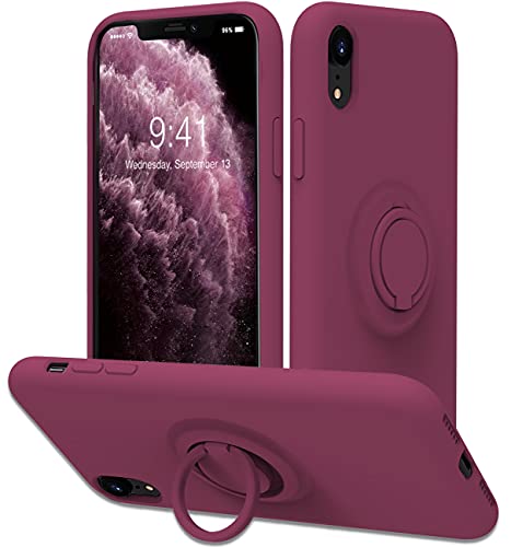 Vooii for iPhone XR Case with Kickstand | Baby Grade Liquid Silicone | 10ft Drop Tested Protective, Microfiber Lining Shockproof Full-Body Cover Case for iPhone XR (WineRed)