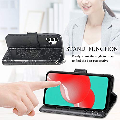 Ysnzaq Samsung Galaxy A32 5G (Not 4G) Lanyard Wallet Case,3D Butterfly Embossed Leather Magnetic Clasp Phone Case with Card Slots Holder Cover for Samsung Galaxy A32 5G HZDGS Rhinestone Black