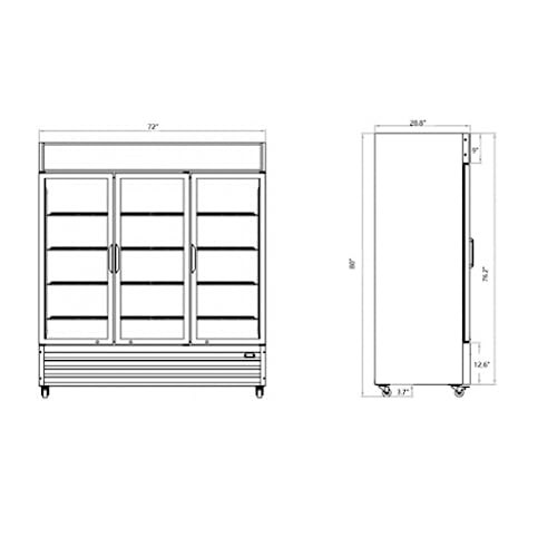 DHPM Commercial Glass 3 Door Display Refrigerator Merchandiser-Upright Beverage Cooler with LED Lighting-56.5 Cu. Ft.110V,Restaurant Kitchen Cafe, 72”28.8”80”, 72”28.8”80”-Black