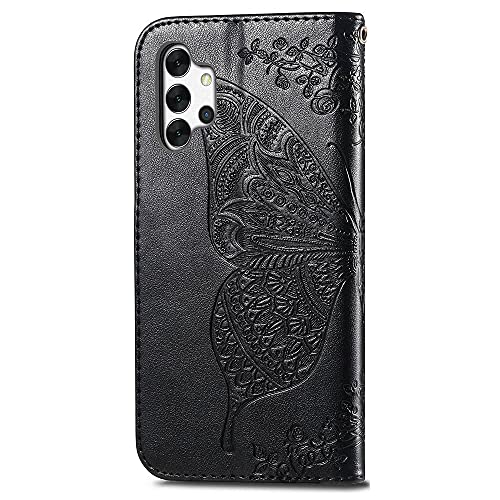 Ysnzaq Samsung Galaxy A32 5G (Not 4G) Lanyard Wallet Case,3D Butterfly Embossed Leather Magnetic Clasp Phone Case with Card Slots Holder Cover for Samsung Galaxy A32 5G HZDGS Rhinestone Black