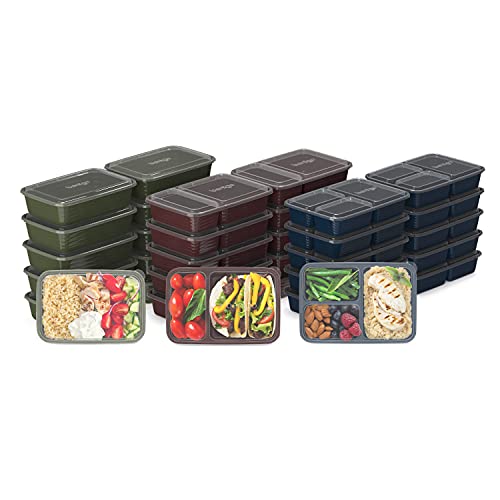 BentgoĀ® Prep 60-Piece Meal Prep Kit - 1, 2, & 3-Compartment Containers with Custom Fit Lids - Microwaveable, Durable, Reusable, BPA-Free, Freezer & Dishwasher Safe Storage Containers (Rich Shades)