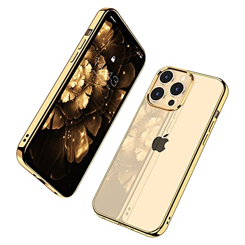 MILPROX Compatible for iPhone 13 Pro Clear Case (2021), Crystal Transparent Cover Shockproof Protective Bumper Shell with Electroplated Mirror Edge for iPhone 13 Pro 6.1"ă3 Camerasă 2021-Gold