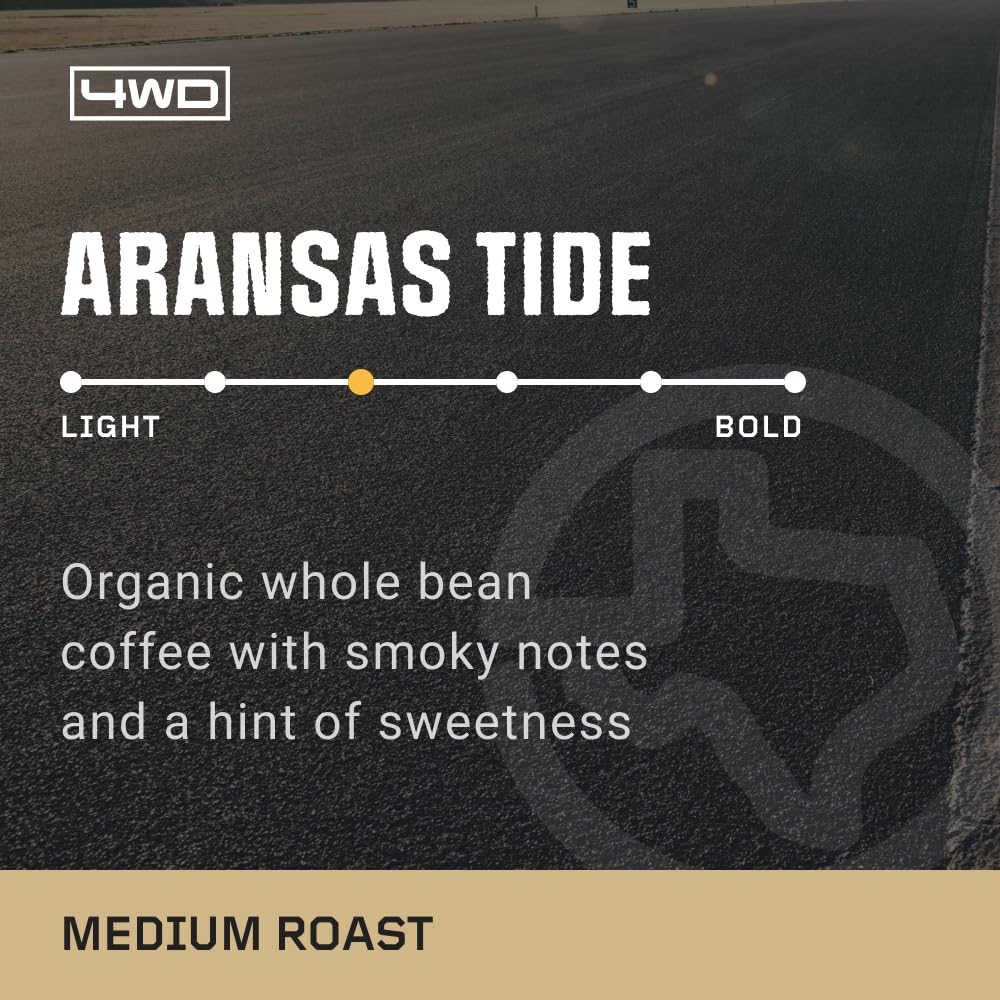 4wdCoffee Aransas Tide Organic Coffee - Whole Bean - Medium Roast - 12 oz Bag - Freshly Roasted in Texas - Coastal Inspired Flavor
