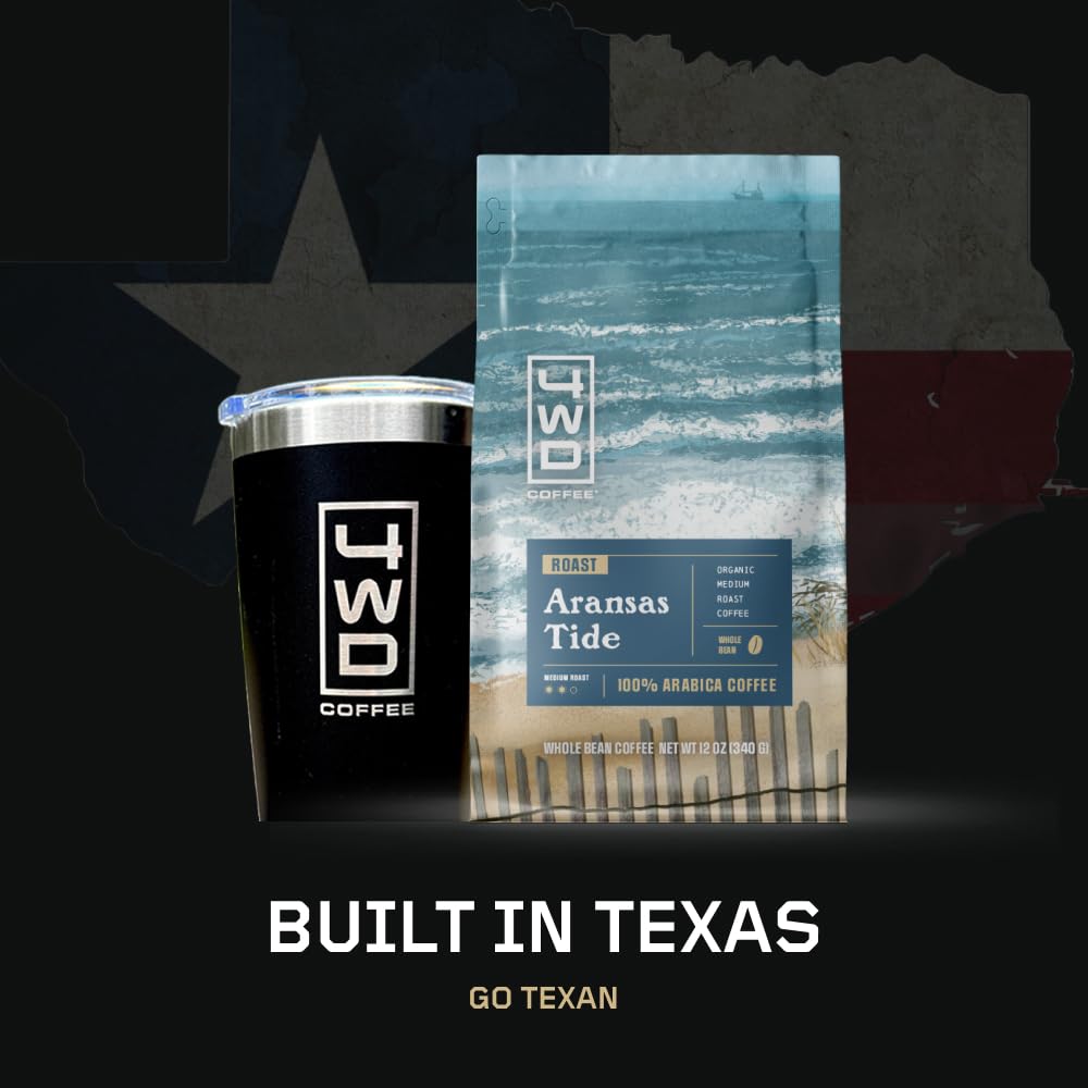 4wdCoffee Aransas Tide Organic Coffee - Whole Bean - Medium Roast - 12 oz Bag - Freshly Roasted in Texas - Coastal Inspired Flavor