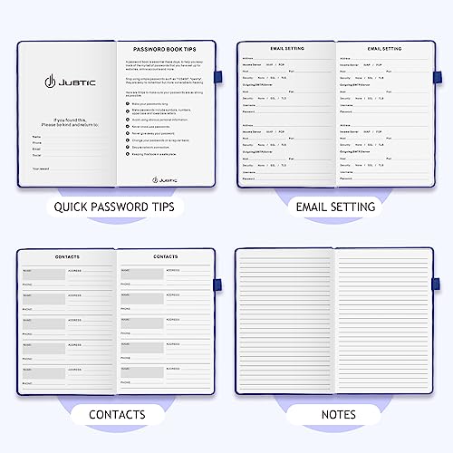 JUBTIC Password Book with Individual Alphabetical Tabs, 7"x10" Internet Password Keeper Book for Seniors, Password Notebook and Organizer/Notes Section, Navy Blue