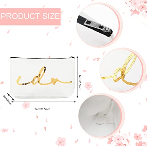 2 Pieces Gold Sequin Bride Tote Bag Canvas Beach Bag Bridal Shower Party Bags Large Wedding Clutch Bag with I Do Makeup Pouch for Engagement Bachelorette Wedding Honeymoon
