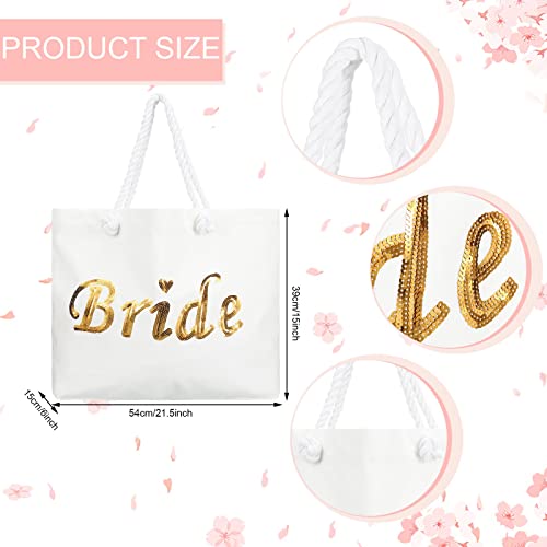 2 Pieces Gold Sequin Bride Tote Bag Canvas Beach Bag Bridal Shower Party Bags Large Wedding Clutch Bag with I Do Makeup Pouch for Engagement Bachelorette Wedding Honeymoon