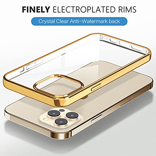 MILPROX Compatible for iPhone 13 Pro Clear Case (2021), Crystal Transparent Cover Shockproof Protective Bumper Shell with Electroplated Mirror Edge for iPhone 13 Pro 6.1"【3 Cameras】 2021-Gold