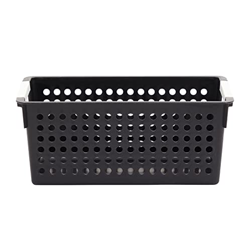 Farmlyn Creek Black Plastic Baskets with Handles for Bathroom, Laundry Room, Closet Organization (4 Pack)