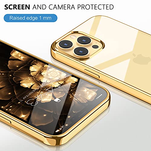 MILPROX Compatible for iPhone 13 Pro Clear Case (2021), Crystal Transparent Cover Shockproof Protective Bumper Shell with Electroplated Mirror Edge for iPhone 13 Pro 6.1"【3 Cameras】 2021-Gold