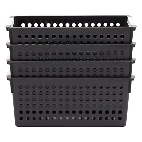 Farmlyn Creek Black Plastic Baskets with Handles for Bathroom, Laundry Room, Closet Organization (4 Pack)