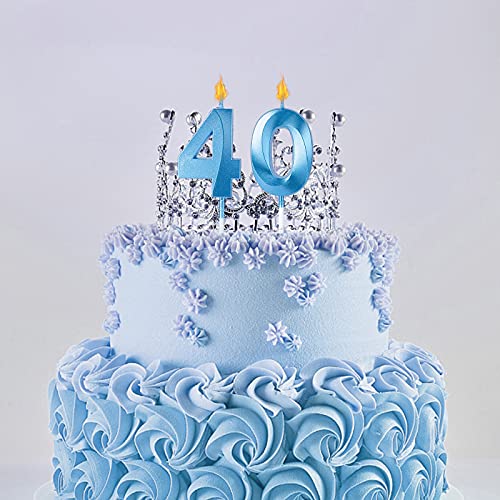 Blue 30th Birthday Candles for Cakes, Number 30 3 Glitter Candle Cake Topper for Party Anniversary Wedding Celebration Decoration