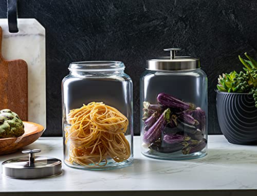 KooK Glass Large Kitchen Canister Set, Food Storage Containers, Bathroom Jars, Airtight Lids, 3.7 Liters.98 gallons, Set of 2 (Stainless Steel)