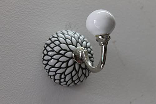 PARIJAT HANDICRAFT Hand Painted Beautifully Black & White Colored Ceramic Wall Hook Hanger Key Holder hat Clothes hangings Bath Towel Hook Hanger.