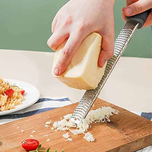 Sihuuu Zester Grater, Lemon Citrus Zester for Kitchen, Parmesan Cheese, Chocolate, Ginger, Garlic, Nutmeg, Vegetables, Fruits, Soft Touch Handle (12.8 Inch, Black)