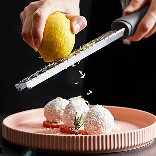Sihuuu Zester Grater, Lemon Citrus Zester for Kitchen, Parmesan Cheese, Chocolate, Ginger, Garlic, Nutmeg, Vegetables, Fruits, Soft Touch Handle (12.8 Inch, Black)