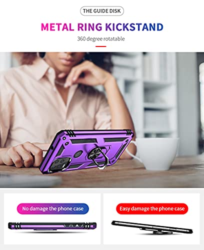 Androgate Compatible with Moto G Stylus 5G Case with HD Screen Protector, Military-Grade Ring Holder Stand Car Mount 16ft Drop Tested Protective Cover Phone Case for Motorola Moto G Stylus 5G, Purple