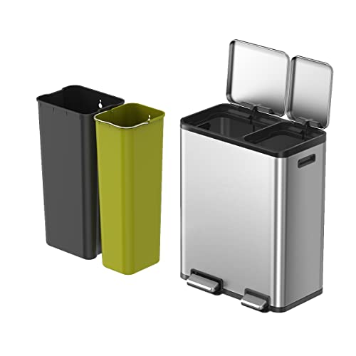 EKO EcoCasa Stainless Steel Dual Compartment Recycling Step Trash Can 30L+20L, (EK9128MT-30L+20L)