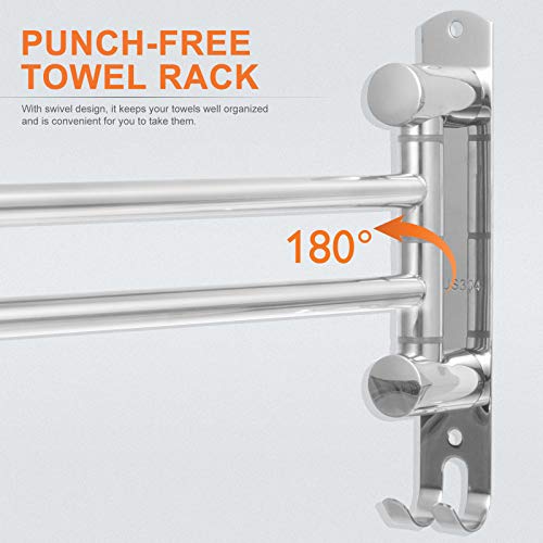DOITOOL Towel Racks, Wall Mounted Swivel Towel Bar 2 Arms Towel Holder with Crown Shape End