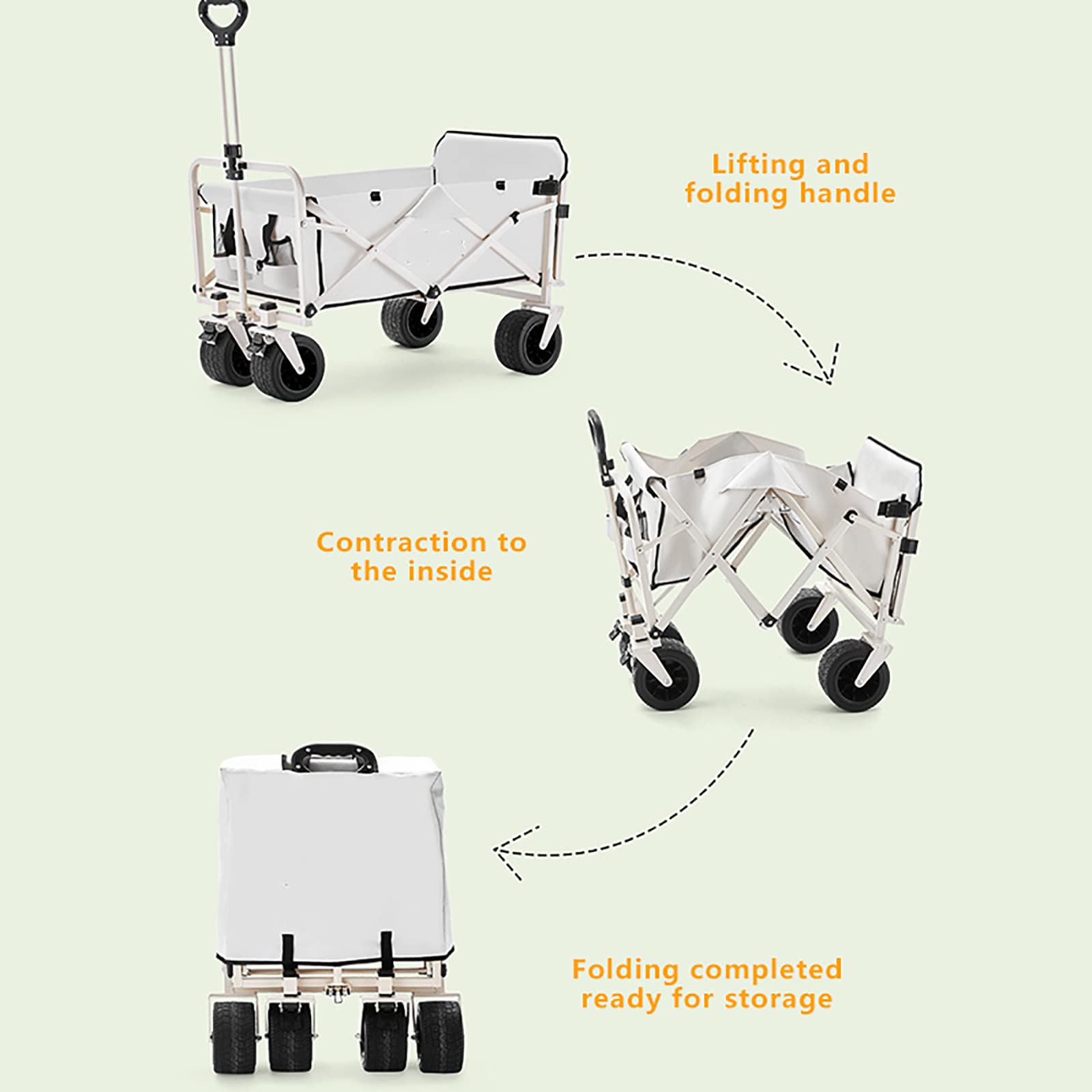Back Open Folding Garden Utility Wagon with Table, Collapsible Outdoor Small Grocery Carts, 551Lbs Weight Capacity for Shopping & Storage, with 360 Degree Swivel Wheel,White