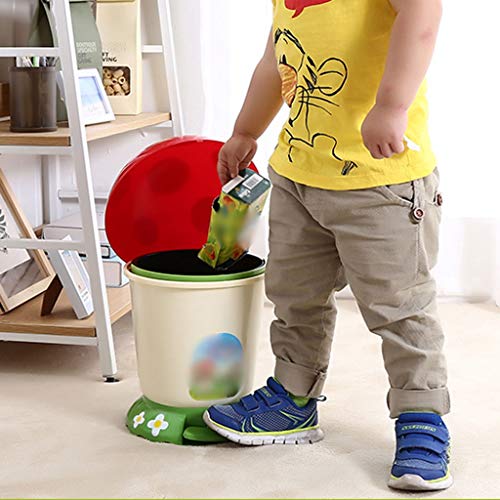 YITIANTIAN Wastebaskets Step Pedal Mushroom Garbage Can,Children's Trash Can with Lid,Removable Inner Wastebasket,Office Bedroom Living Room,6L(Round) Trash Can Bathroom Kitchen Bedroom