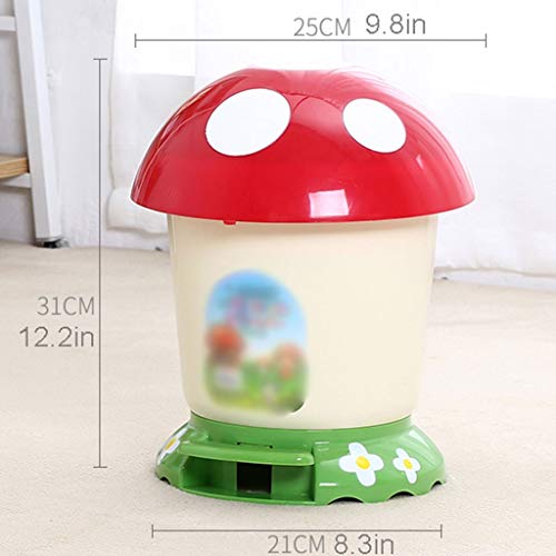 YITIANTIAN Wastebaskets Step Pedal Mushroom Garbage Can,Children's Trash Can with Lid,Removable Inner Wastebasket,Office Bedroom Living Room,6L(Round) Trash Can Bathroom Kitchen Bedroom