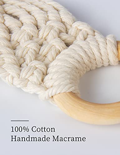 Mazjoaru Macrame Wall Hanging Shelves, Boho Handmade White Shelf Cotton Rope Sturdy Wooden Mounted Cute Decor Display Storage for Plant Bathroom Bedroom Living Room Office-2 Tier