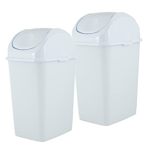 Superio 1.25 Gal Mini Plastic Trash Can with Swing Top Lid Small Waste Bin for Countertop, Desk, Vanity, Bathroom 5 Quart (White)