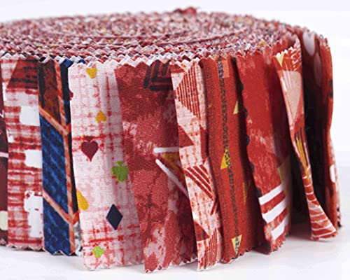 Soimoi 40Pcs Geometric & Texture Print Cotton Precut Fabrics for Quilting Craft Strips 2.5x42inches Jelly Roll - Red