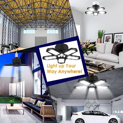 Garage Light Bulb Deformable LED Garage Lights 100W 10000LM 6500K Super Bright Garage Lighting Shop Light with 5 Adjustable Panels and Center Panel E26/E27 Ceiling Lights for Garage Basement - 2Pack