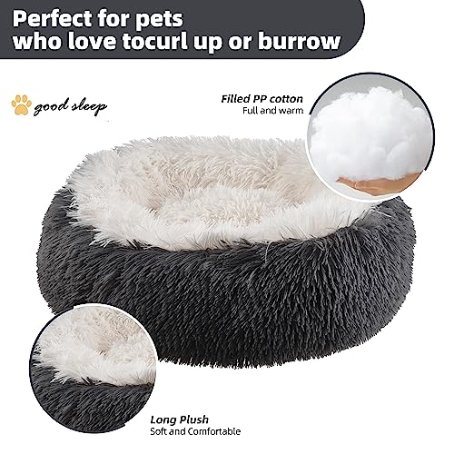 Something Different Calming Dog & Cat Bed, Anti-Anxiety Donut Cuddler Warming Cozy Soft Round Bed, Fluffy Faux Fur Plush Cushion Bed for Small Medium Dogs and Cats,24β,Dark Grey
