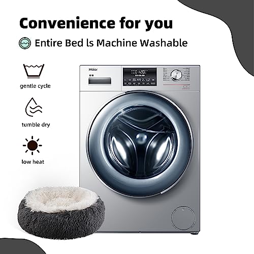 Something Different Calming Dog & Cat Bed, Anti-Anxiety Donut Cuddler Warming Cozy Soft Round Bed, Fluffy Faux Fur Plush Cushion Bed for Small Medium Dogs and Cats,24β,Dark Grey