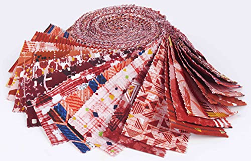 Soimoi 40Pcs Geometric & Texture Print Cotton Precut Fabrics for Quilting Craft Strips 2.5x42inches Jelly Roll - Red