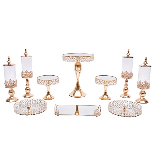 Cake Stands Set, Crystal Cupcake Stand Cookie Holder Fruits Dessert Display Plate, for Baby Shower Wedding Brithday Party Celebration Home Decoration (Gold-10PCS)