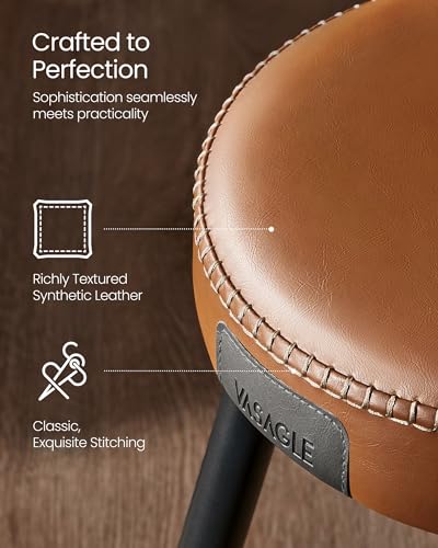 VASAGLE EKHO Collection - Bar Stools Set of 2, Bar Height Bar Stools, Kitchen Counter Stools, Mid-Century Modern Backless Counter Stools, 30-Inch Tall, Kitchen Island Home Bar, Caramel Brown