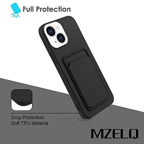 MZELQ Compatible with iPhone 13 (6.1 inch) Case, Card Holder Camera Protection Cover for iPhone 13 + Screen Protector, Card Slot Designed for iPhone 13 Phone Case -Black