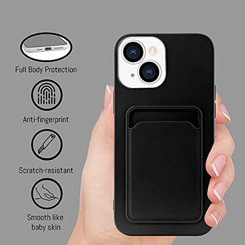 MZELQ Compatible with iPhone 13 (6.1 inch) Case, Card Holder Camera Protection Cover for iPhone 13 + Screen Protector, Card Slot Designed for iPhone 13 Phone Case -Black