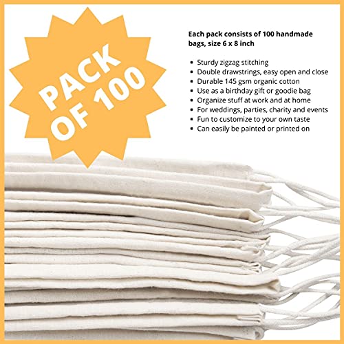 PALTERWEAR Drawstring Bags Bulk Wholesale - Pack of 100 - Size 6 x 8 (Natural Cotton - Double Drawstring)