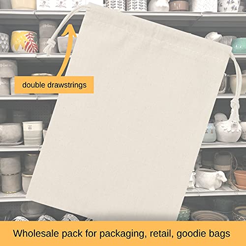 PALTERWEAR Drawstring Bags Bulk Wholesale - Pack of 100 - Size 6 x 8 (Natural Cotton - Double Drawstring)