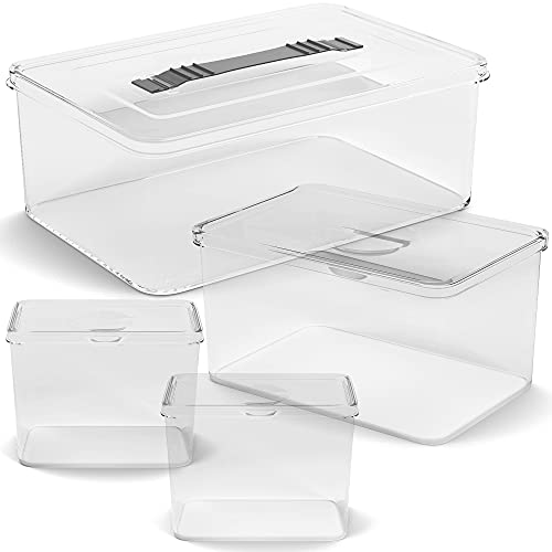 Richards Homewares Clear Plastic Storage Bins-Set of 4 Large, Medium, Small Containers for Closet Fridge Organization, 4 Count