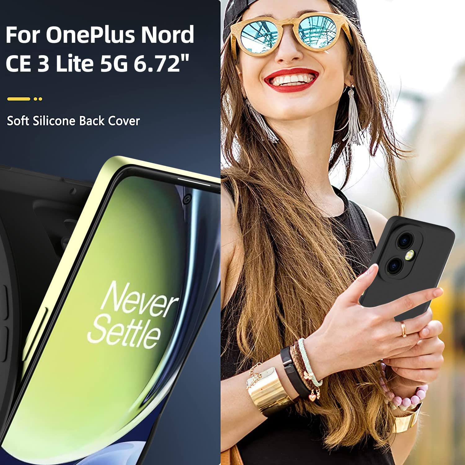 RYKQ for OnePlus Nord N30 5G / OnePlus Nord CE 3 Lite 5G Case and 2 Pack Tempered Glass Screen Protector, Slim Silicone Shockproof Protective Case Cover - Black
