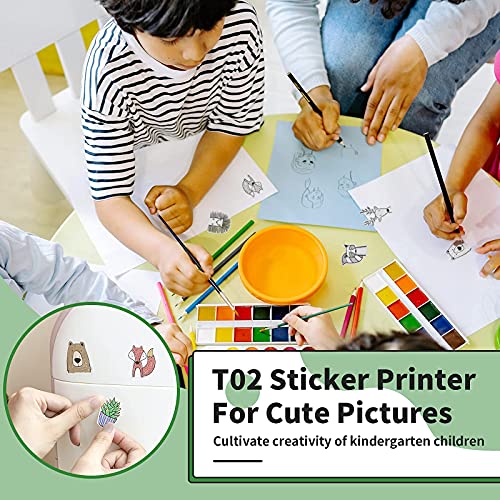 T02 Mini Printer Sticker Maker - Portable Pocket Thermal Instant Photo Printer - T02 Sticker Maker Machine Mini Printer, Wireless Receipt Label Maker Printer for Sticky Scrapbook, Label