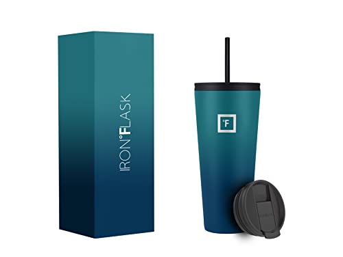 IRON °FLASK Tumbler with Lid And Straw 2.0-32 Oz, 2 Lids - Airtight Leak-Proof, Durable Stainless Steel Bottle - Double Walled, Hot & Cold Insulated Thermo Tumblers - Coffee & Water Travel Mug