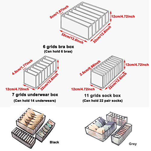 YMLHOME 3Pcs/Set Underwear Drawer Organizer Sock / Bra Organizer Divider Foldable Drawer Storage Box Closet Organizer for Underwear, Bras, Socks, Stockings, Scarves, Ties, Handkerchiefs (Grey)